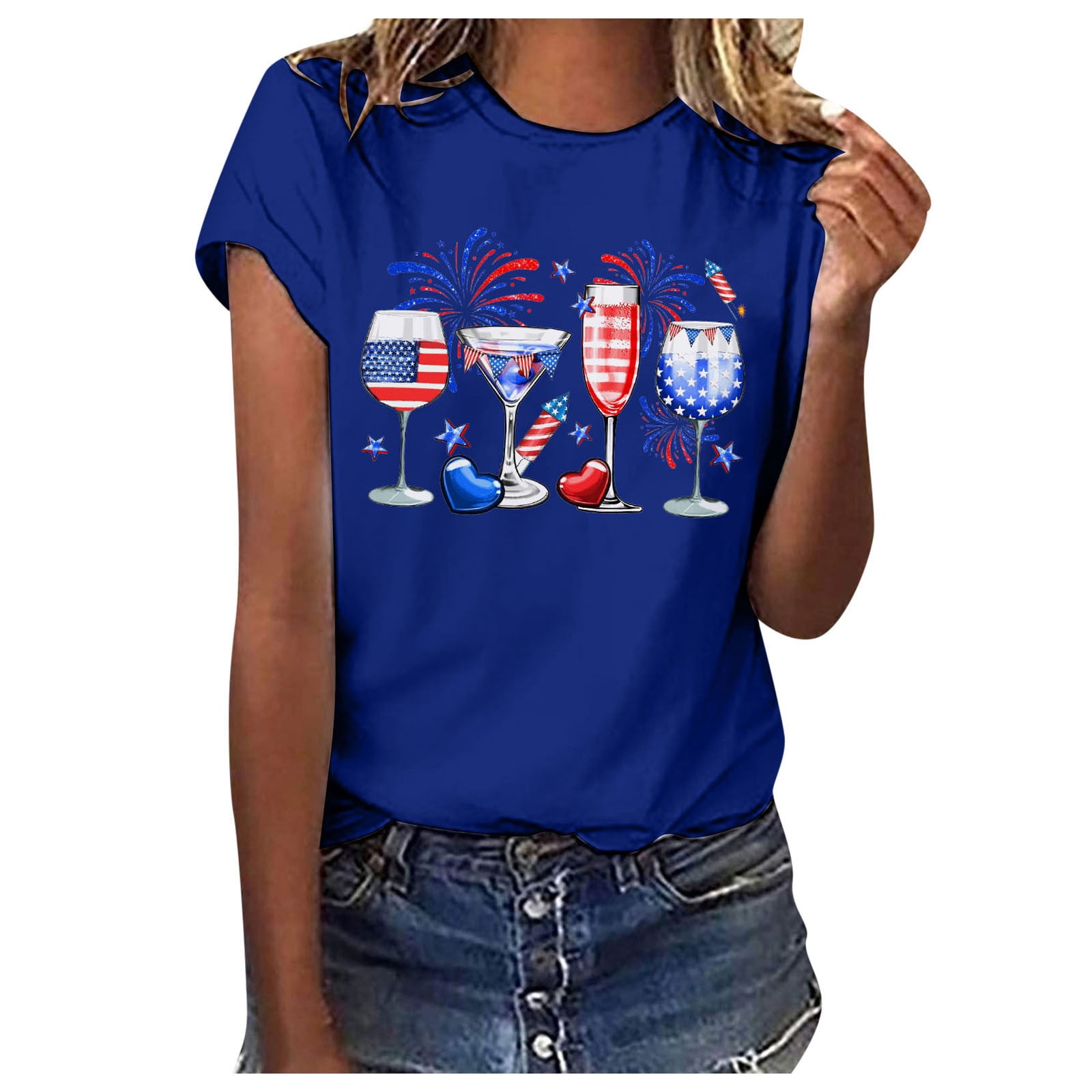 Pimfylm American Flag T Shirt Patriotic Shirts Women 4th of July Shirt Short Sleeve Stars ...