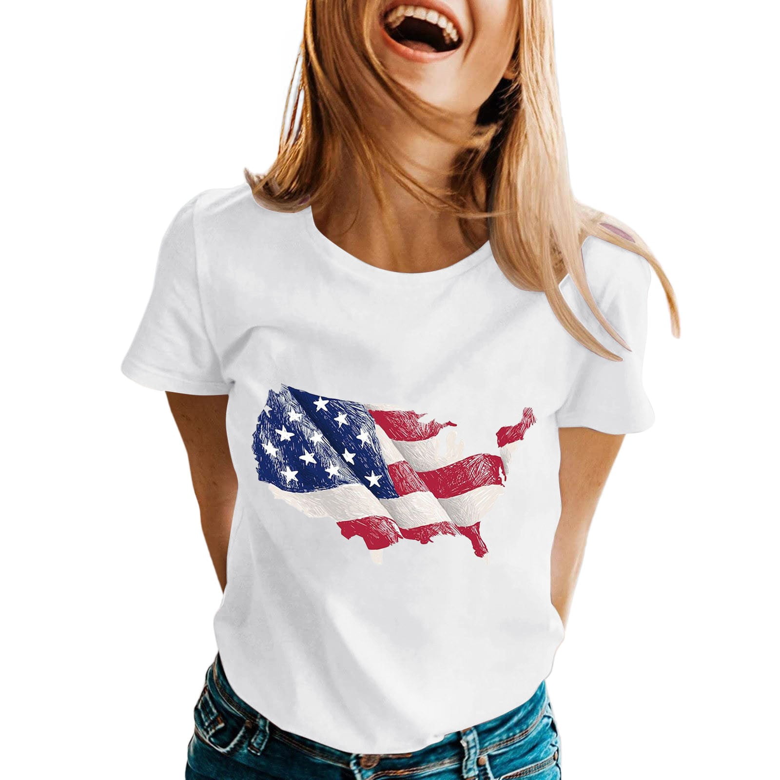 Pimfylm American Flag Tops Women USA Shirt Patriotic 4th of July Tee Short Sleeve Tshirt Tops ...