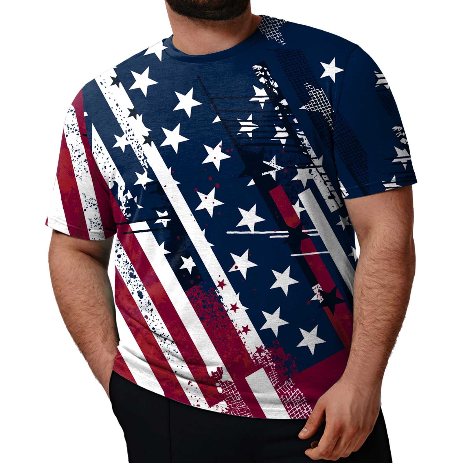 Pimfylm American Flag Men's T-Shirt Short Sleeve Crew Neck Summer Classic Patriot USA July ...