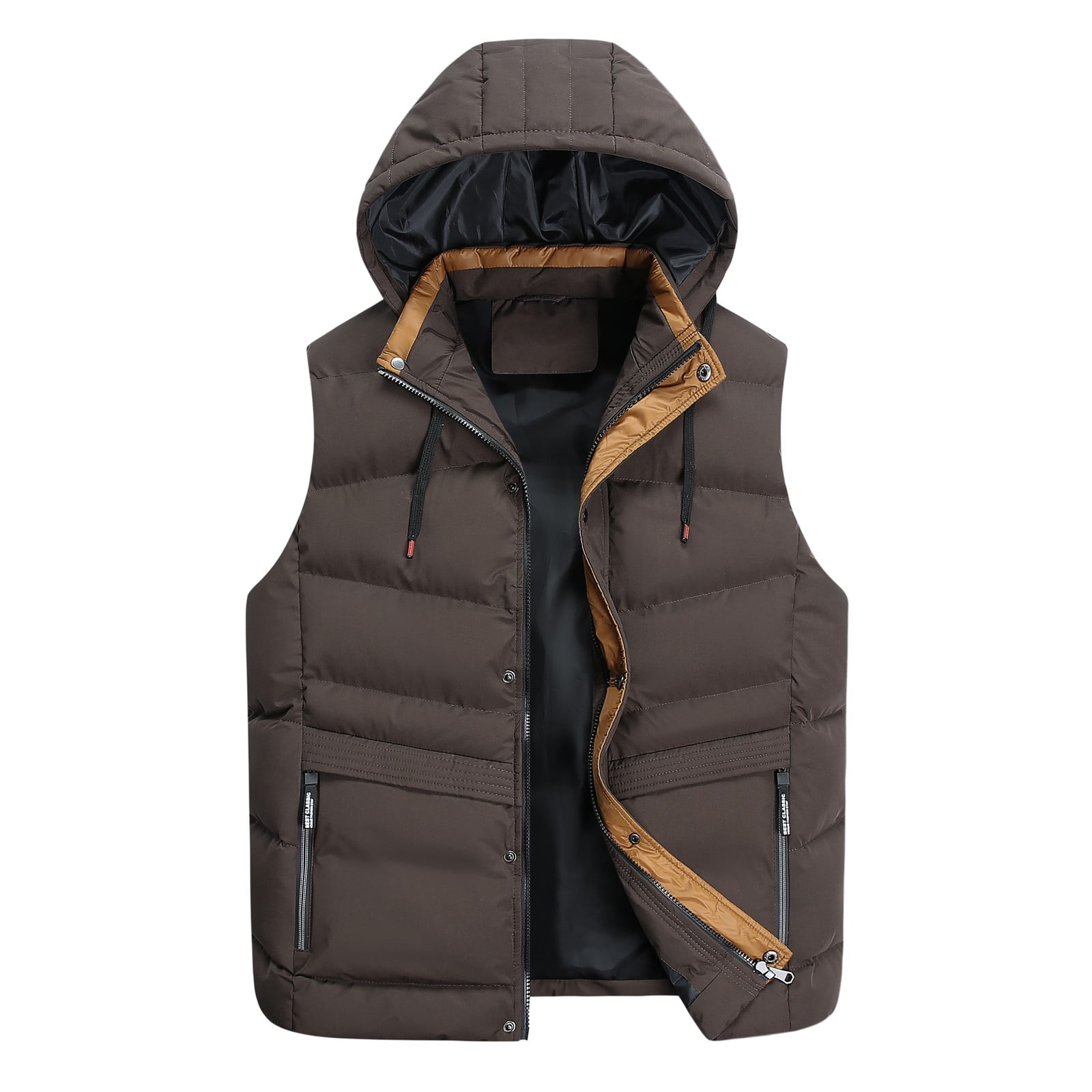 Pimfylm Men's Down Cotton Vest Fall Winter Casual Hooded Vest for Men with Pockets Zipper Solid ...