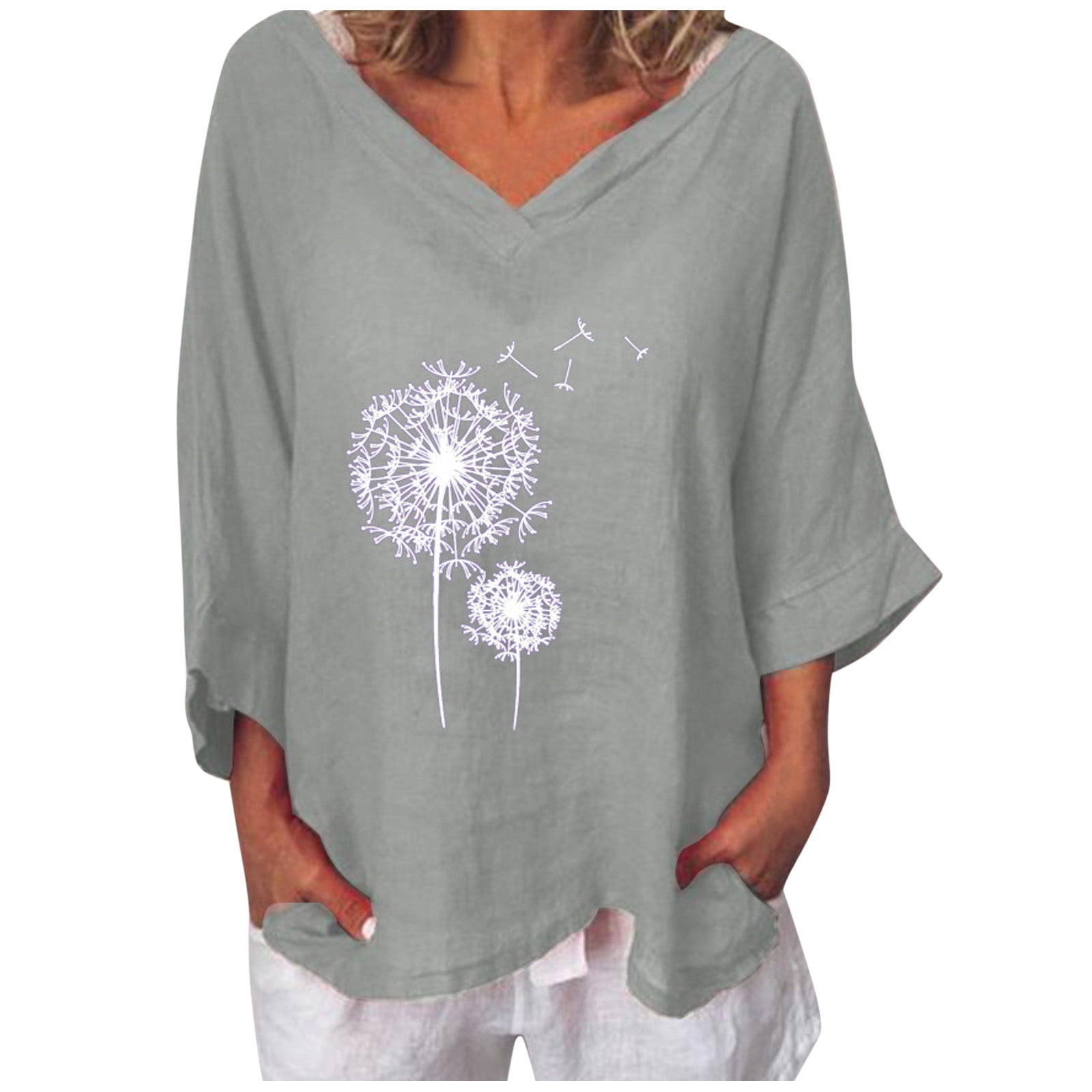 Pimfylm Women's Summer Short Sleeve Tunic Tops Button Casual V-Neck ...
