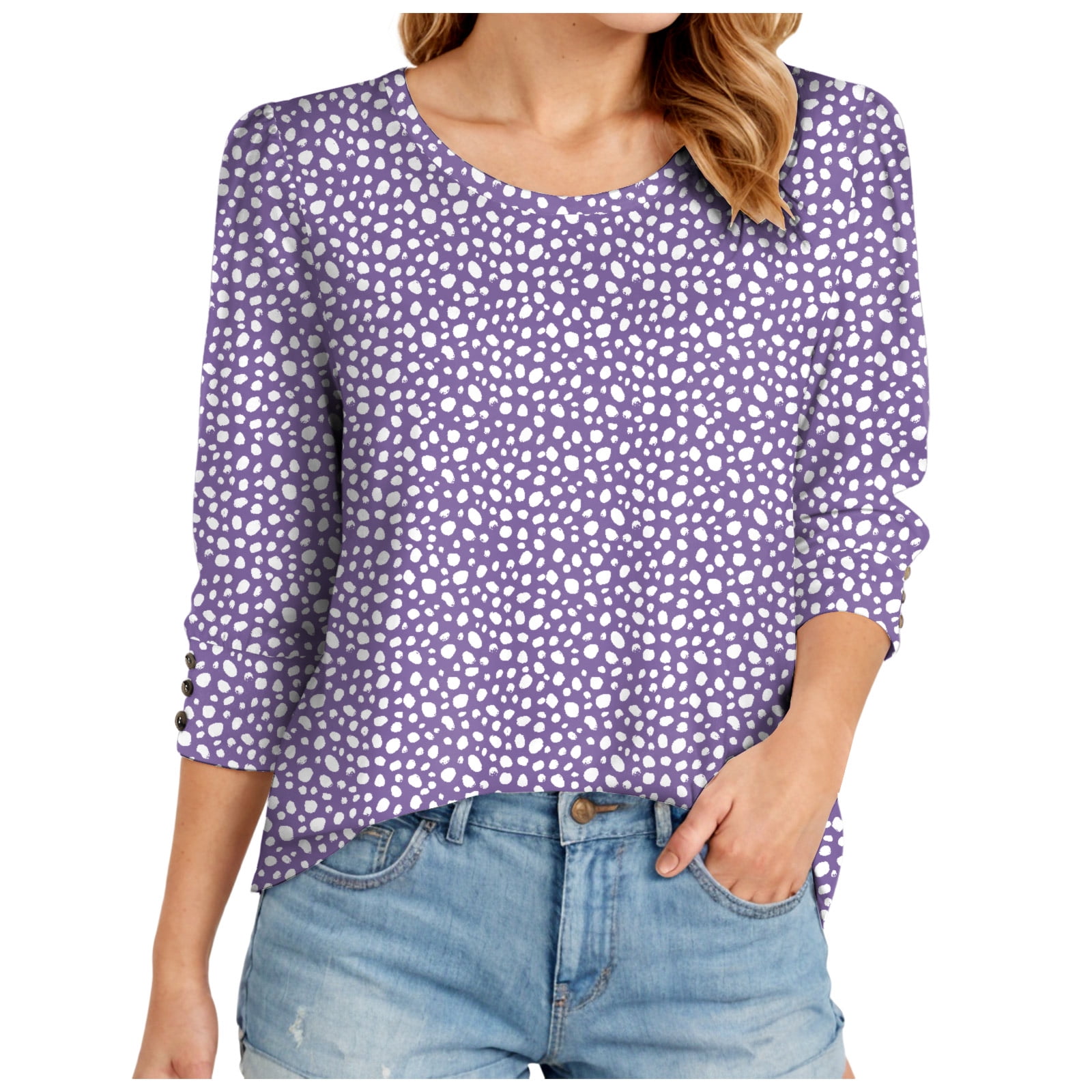 Pimfylm Womens 3/4 Length Sleeve Tops Crewneck Ruched Summer Shirts ...
