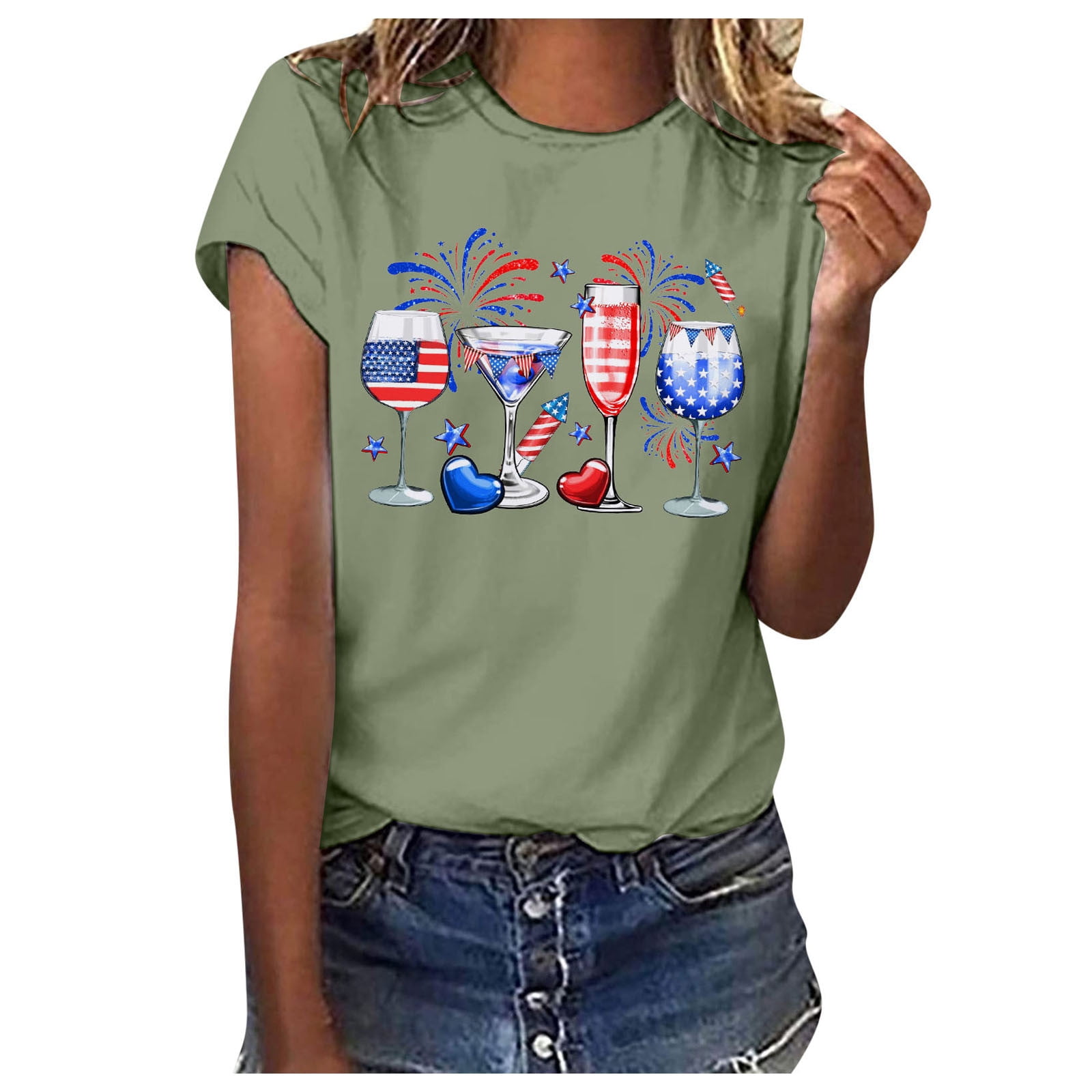 Pimfylm Womens American Flag Shirt Short Sleeve Round Neck 4th Of July Loose Patriotic T Shirts ...