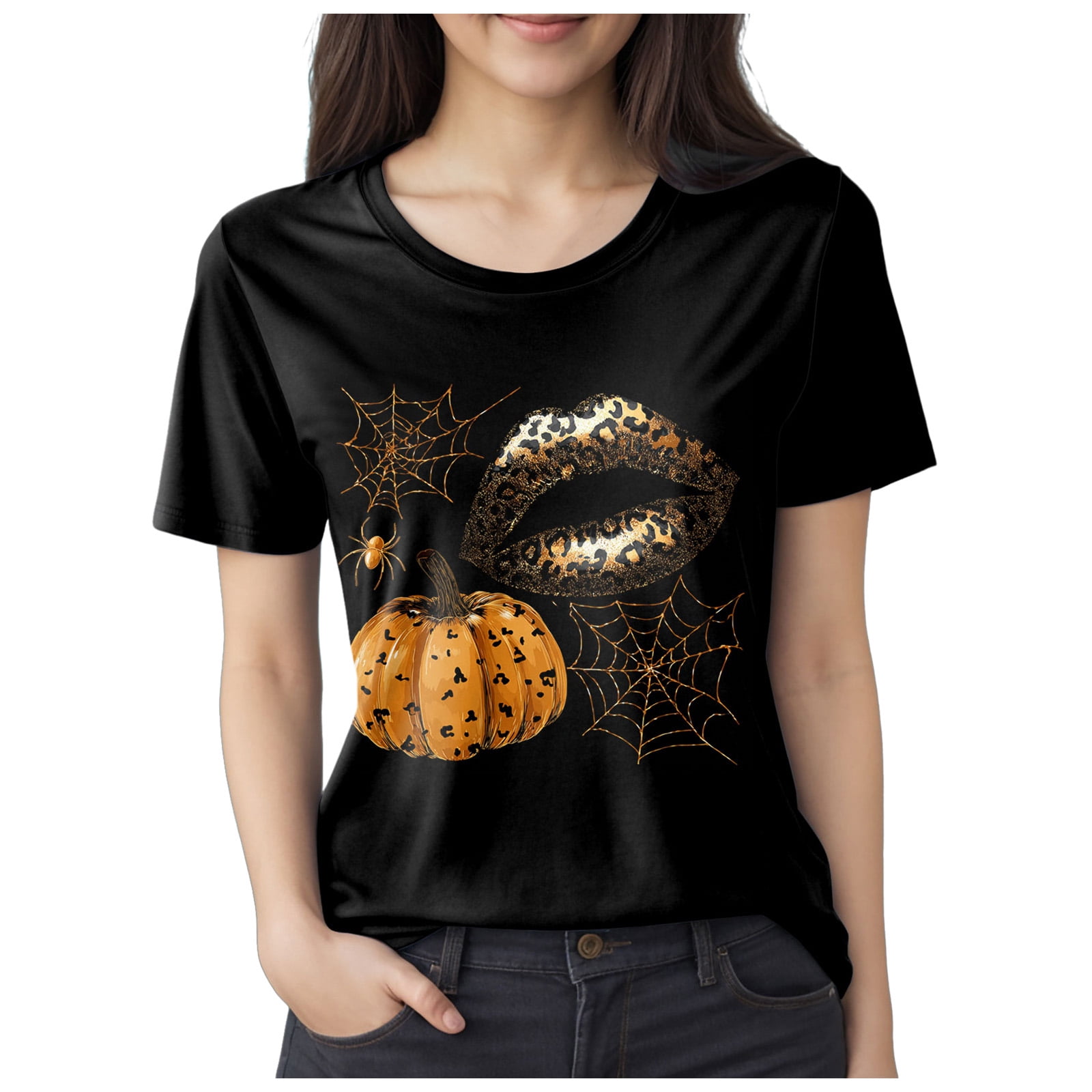 Pimfylm Womens Fall Tops Pumpkin Vintage Flowers Tshirt Cottagecore ...