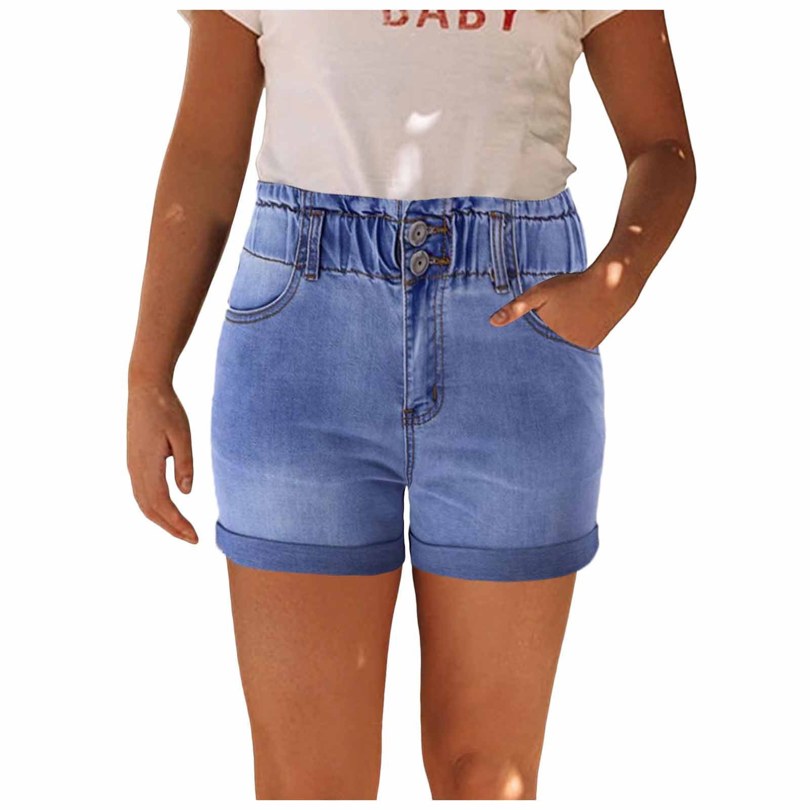 Pimfylm Womens Mid-High Rise Ripped Jean Shorts Distressed Stretchy ...
