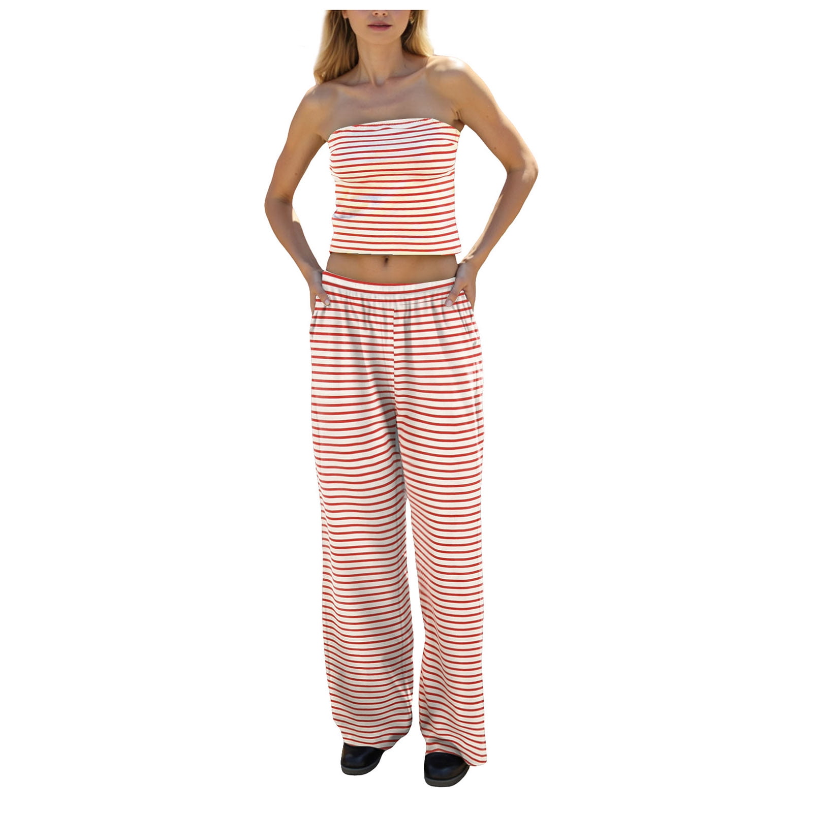Pimfylm Womens Striped Two Piece Sets Summer Lounge Outfits Sailor Tube ...