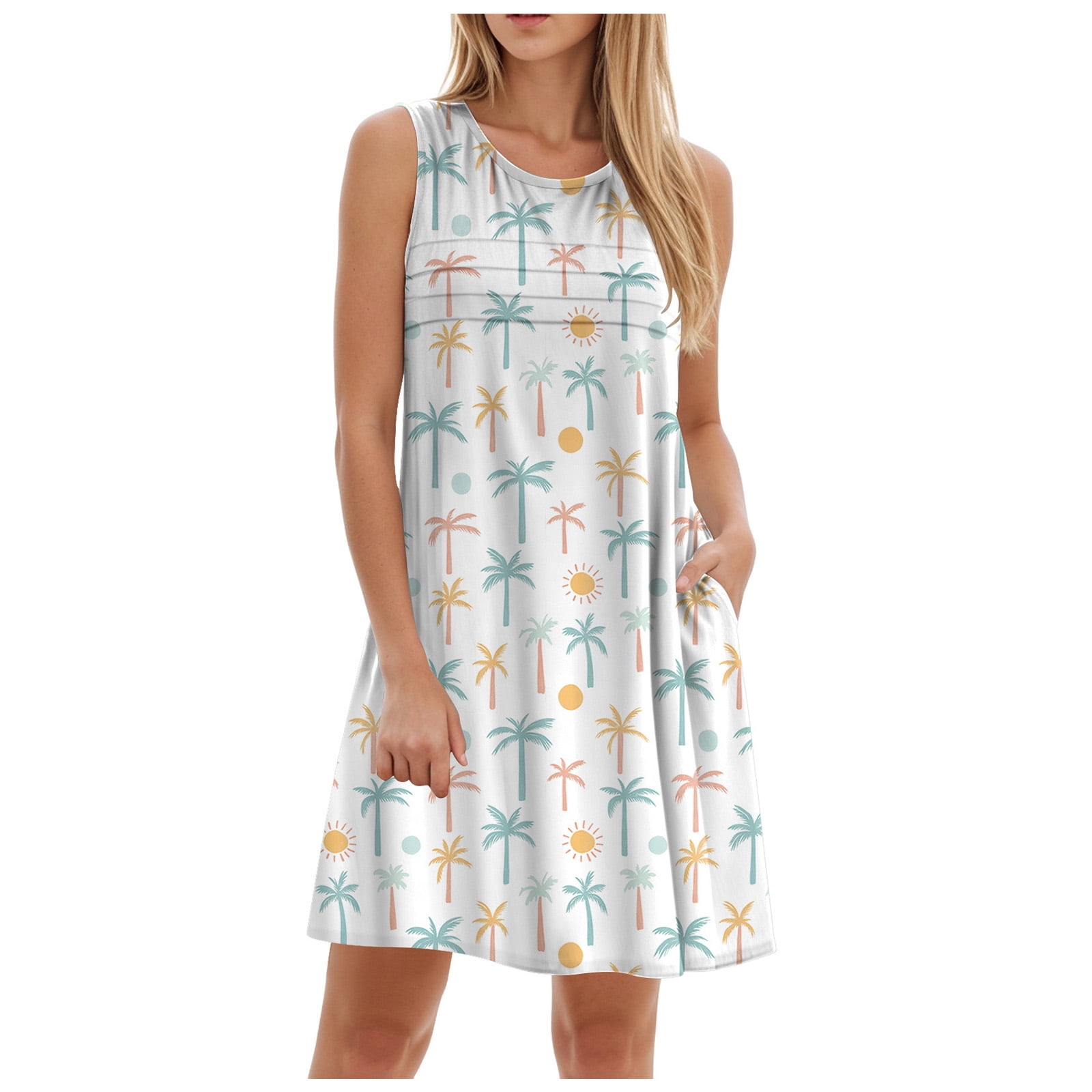 Pimfylm Womens Summer Dresses Loose U Neck Sleeveless Sundresses Dress ...