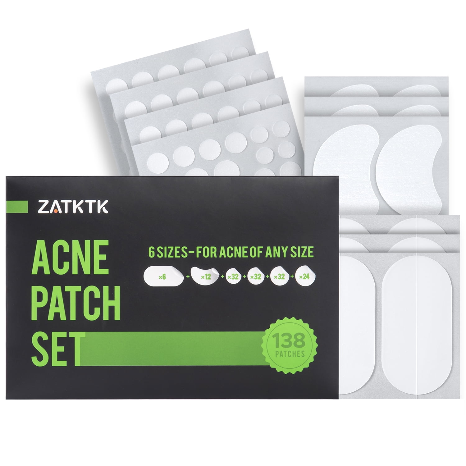 Pimple Patches (6 Sizes 138 Patches), Large Acne Patches for Face, Chin ...
