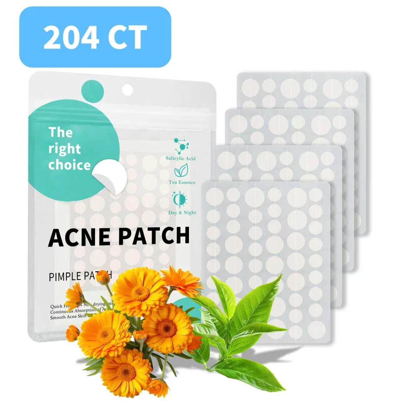 Pimple Patches for Face, 3 Size 204 Counts Acne Patches, Hydrocolloid ...