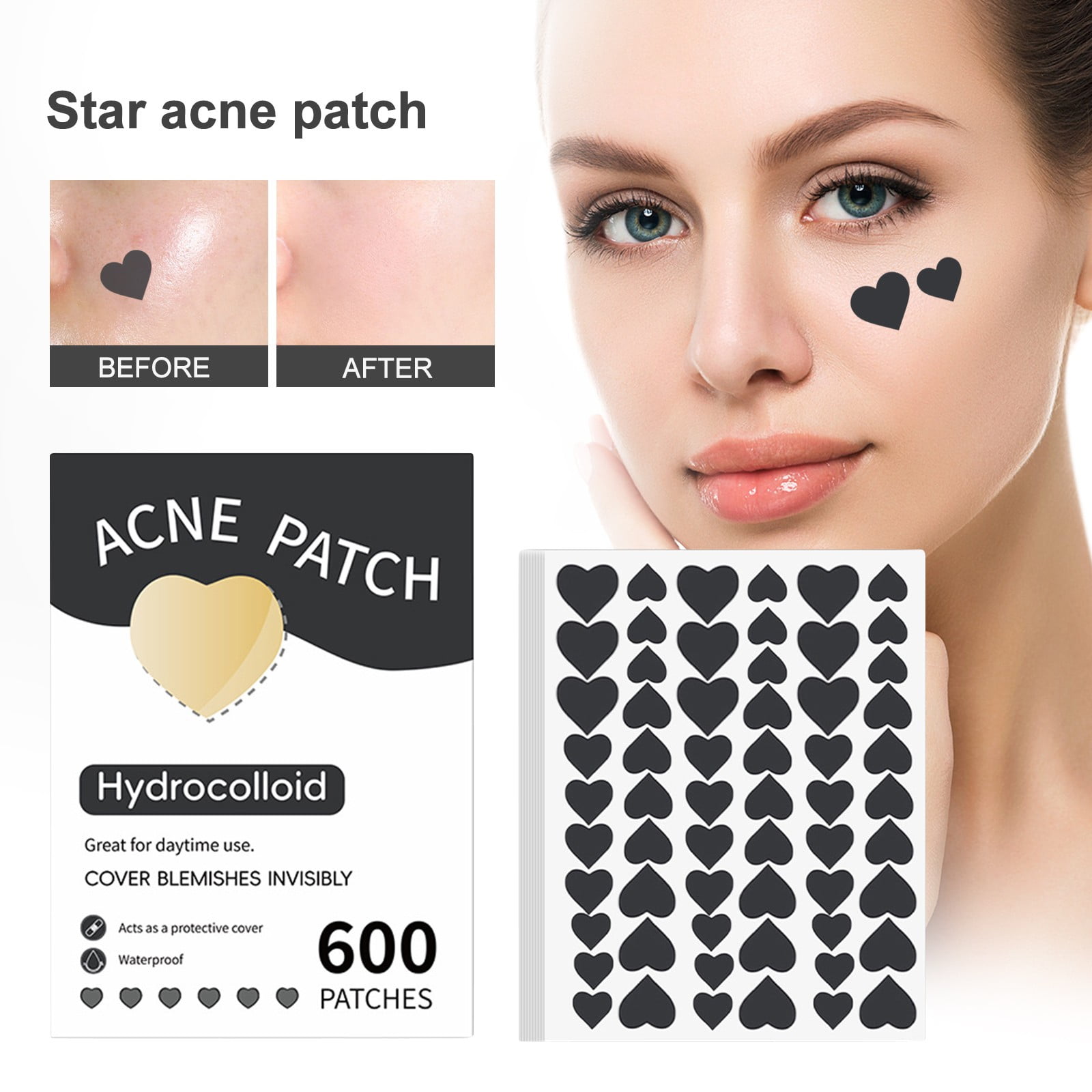 Pimple Patches For Face, Colorful Cute Heart Zit Covers,Hydrocolloid ...
