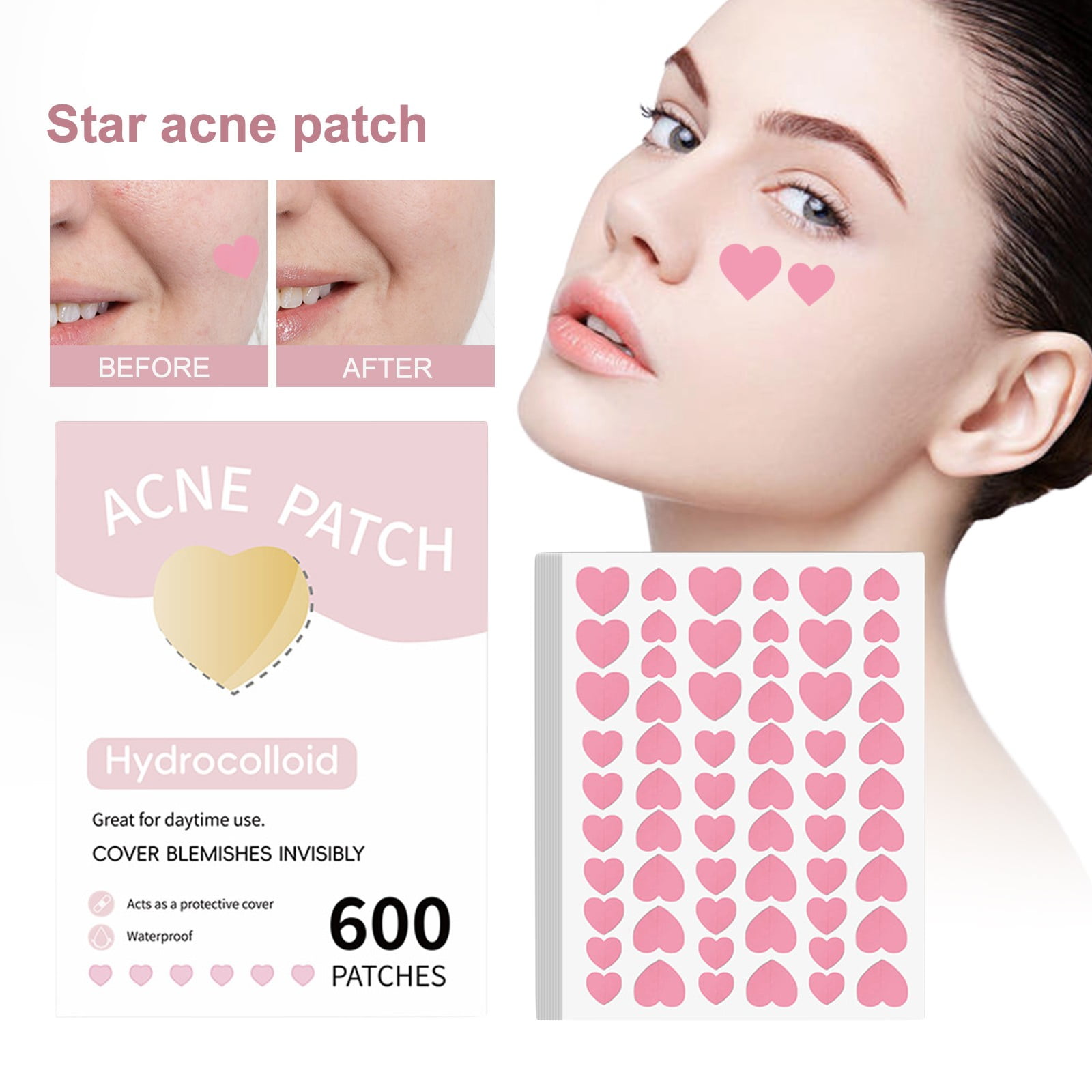 Pimple Patches For Face, Colorful Cute Heart Zit Covers,Hydrocolloid ...