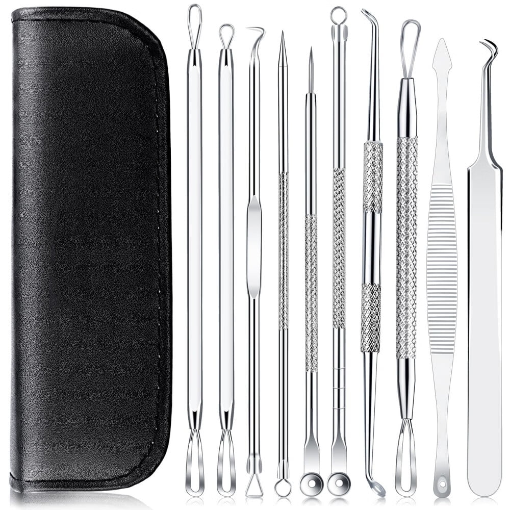Pimple Popper Tool Kit 10 Pcs Blackhead Remover Tool Zit Popper for ...
