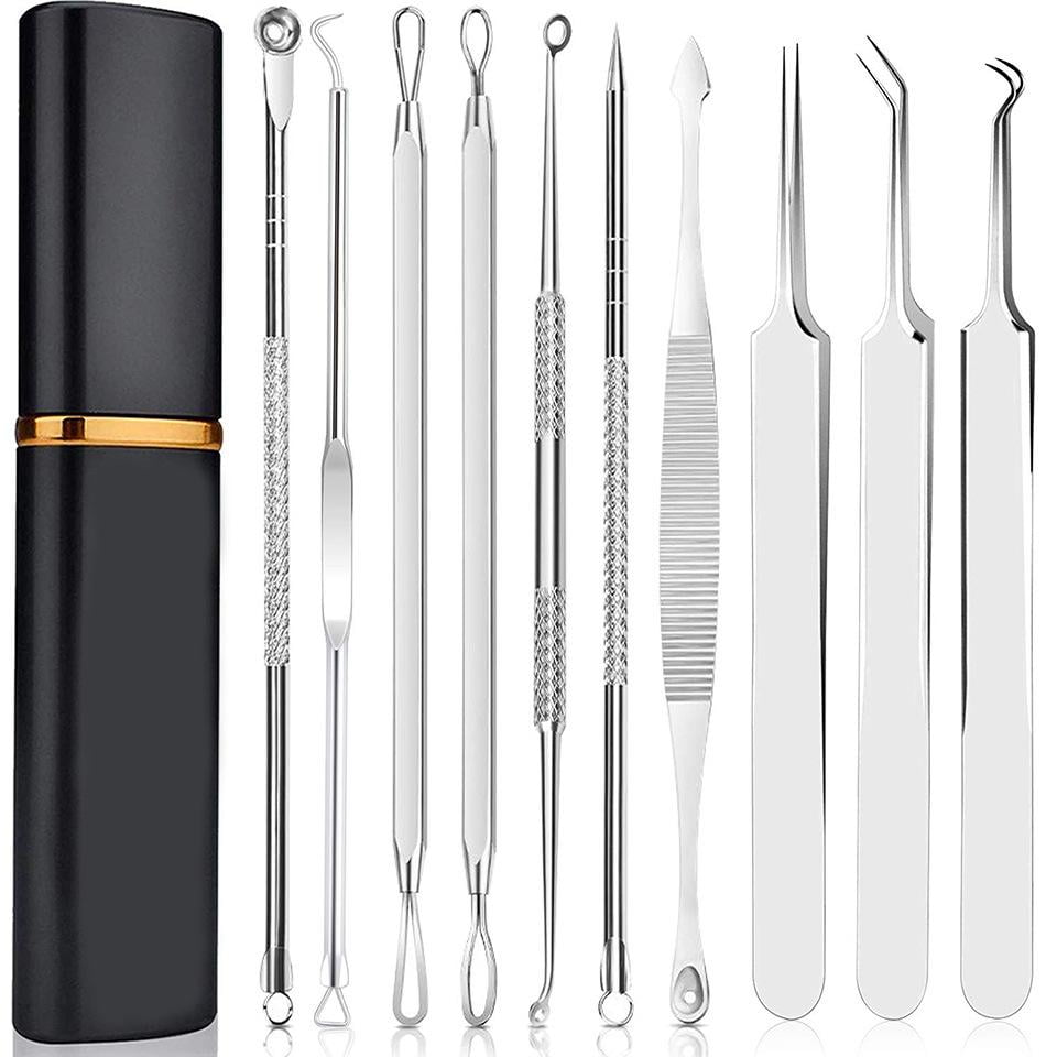 Pimple Popper Tool Kit - 10pcs Blackhead Remover Comedone Extractor ...