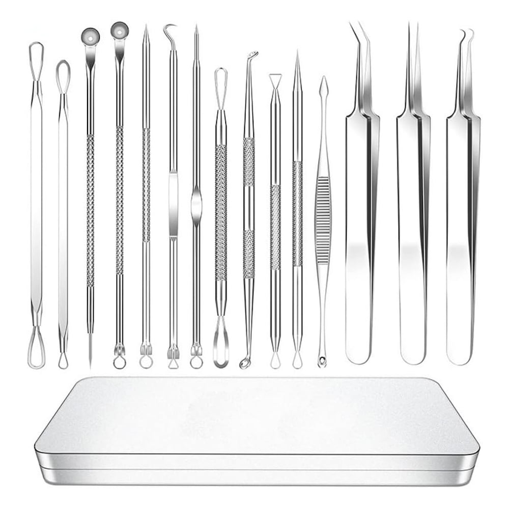 Pimple Popper Tool Kit, 15 PCS Professional Stainless Steel Blackhead ...