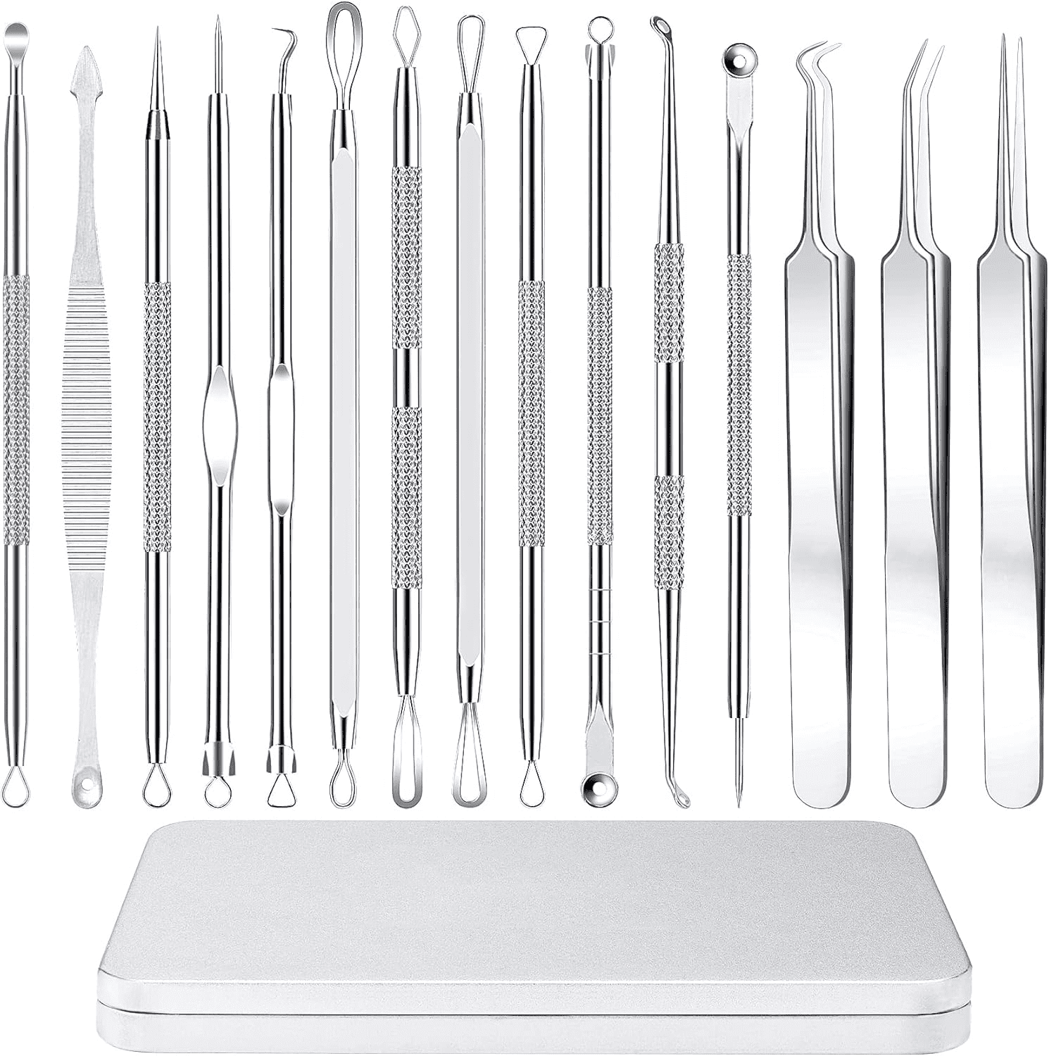 Pimple Popper Tool Kit - 15 Pcs Blackhead Remover Comedone Extractor ...