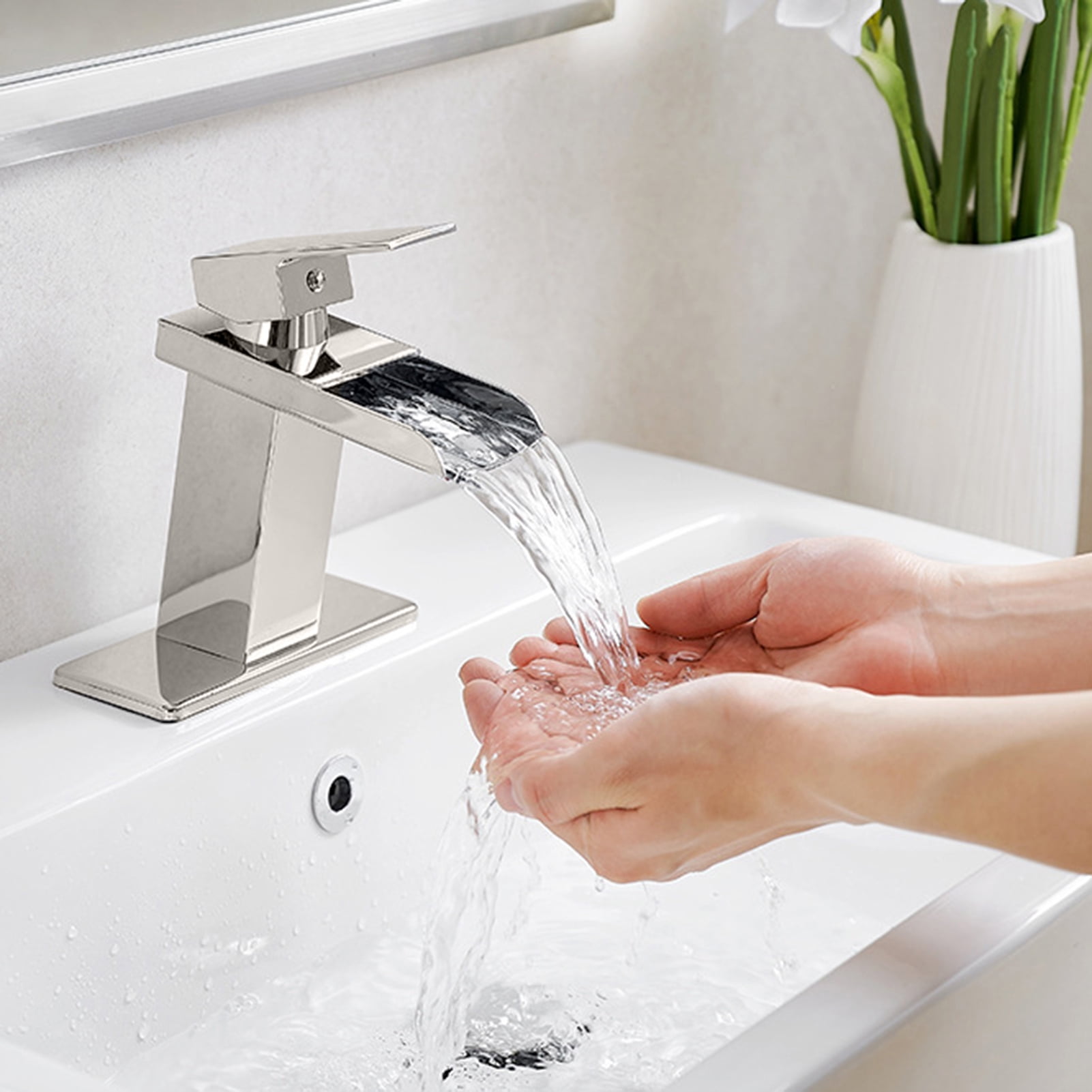 Pimsoran Brushed Nickel Basin Mixer Tap Faucet Single Handle Single ...