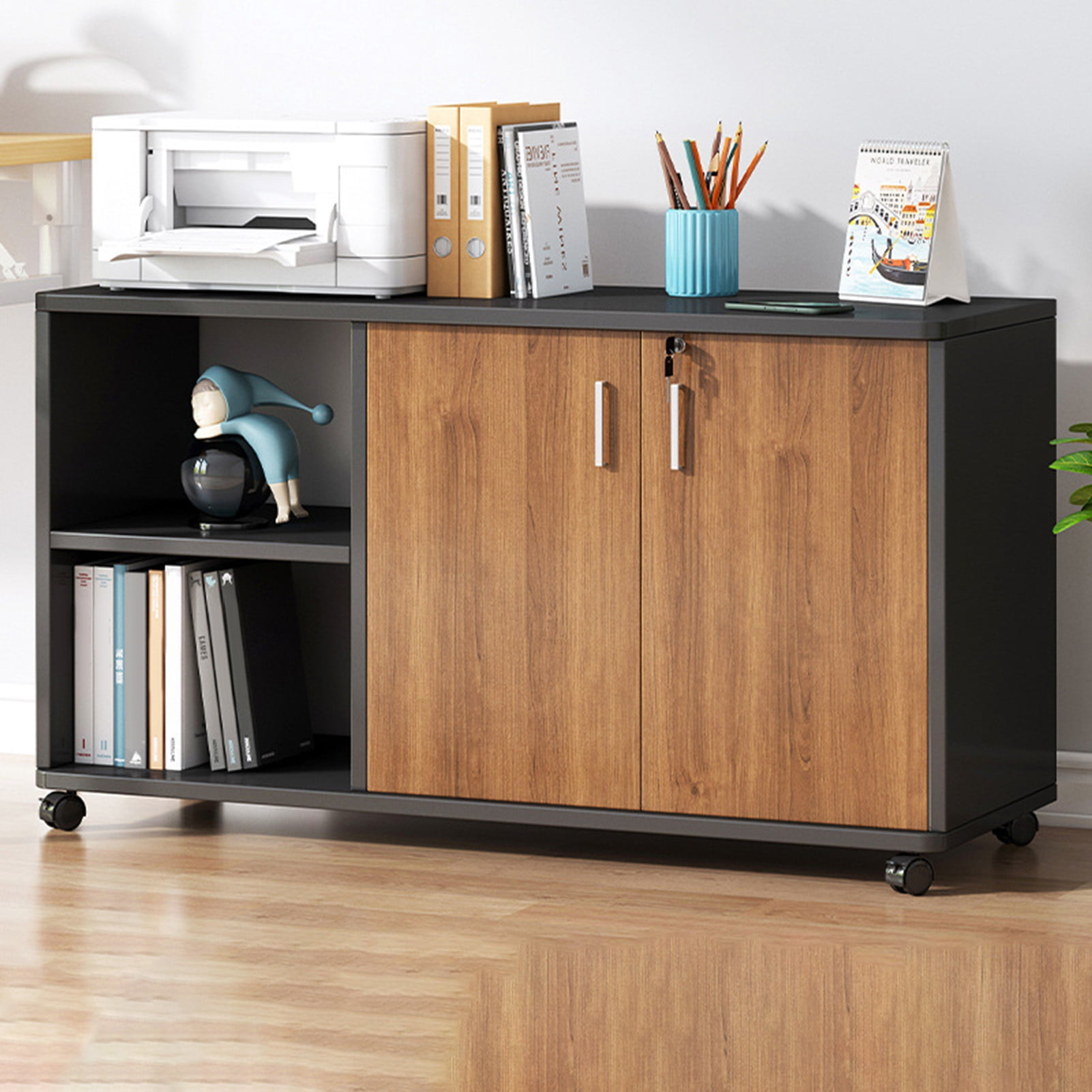 Pimsoran File Cabinet with Lock Wheels Strong Load Bearing High ...