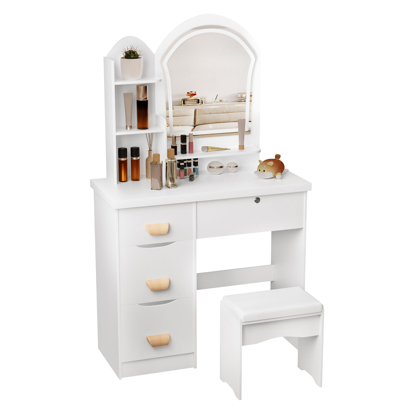 Pimsoran Makeup Vanity Desk with LED Lighted Mirror, Vanity Table with ...