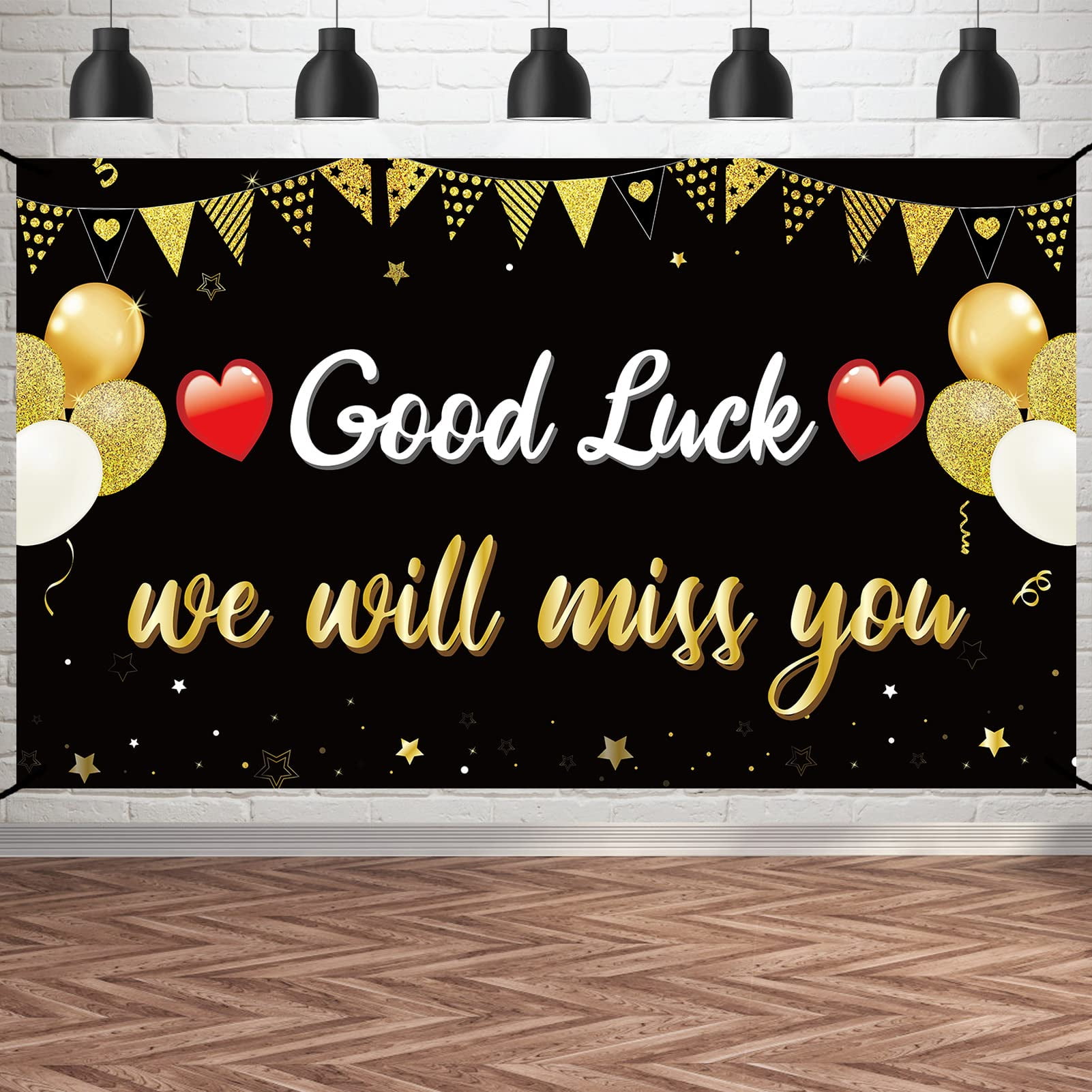 Pimvimcim Going Away CORNET Party Decorations We Will Miss You Good Luck Banner, Black Gold ...