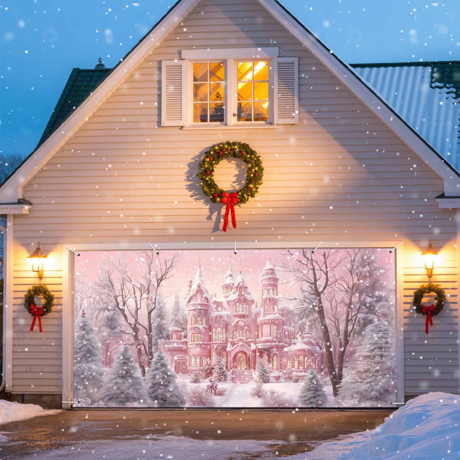 Pin Castle Christmas Garage Door Decorations, 6.9x16ft Garage Door ...