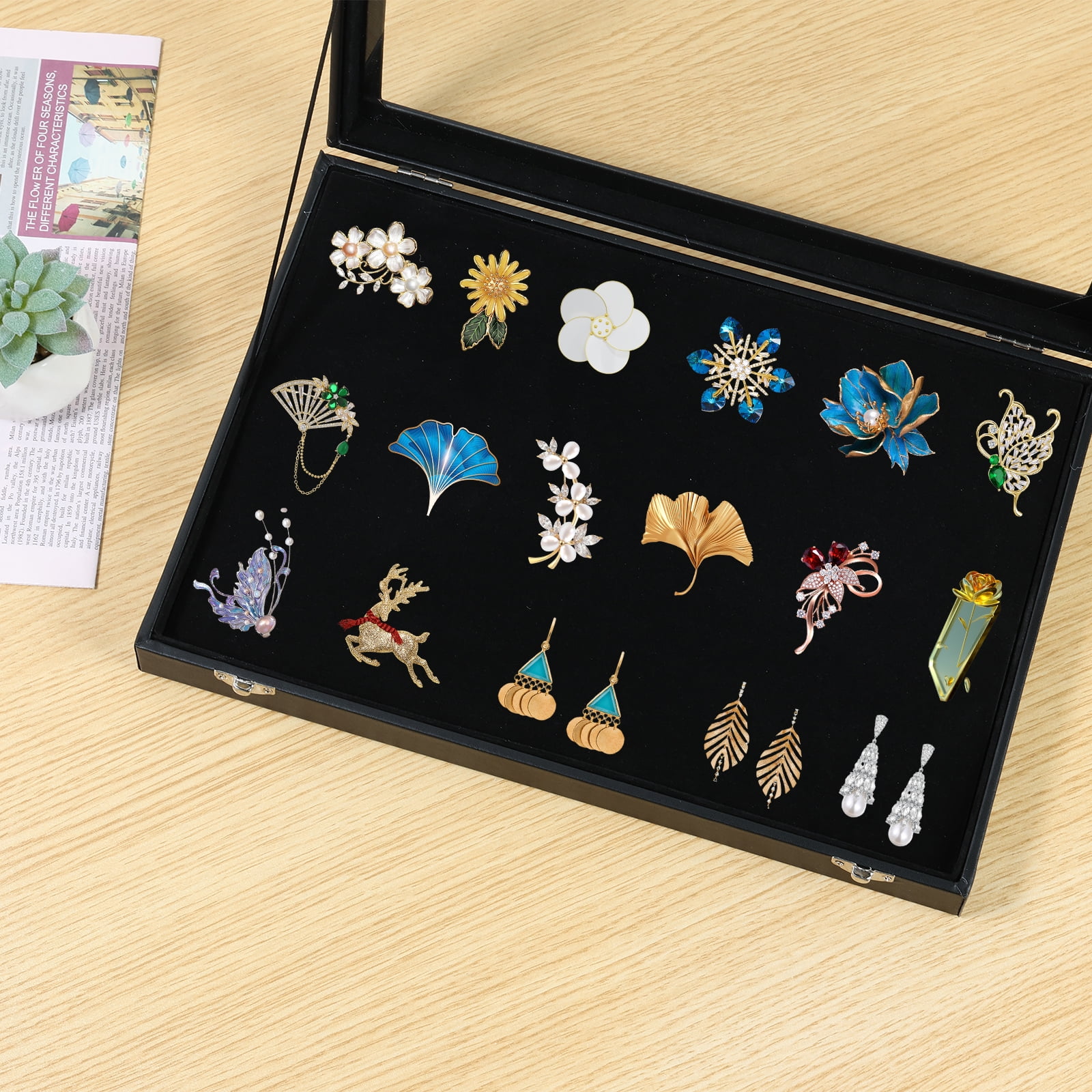 Pin Collection Holder PU Pin Organizer Tray Box with Clear Lid Badge ...