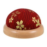 Pin Cushion Wooden Base Japanese Style Round Pincushion, Dark Red ...