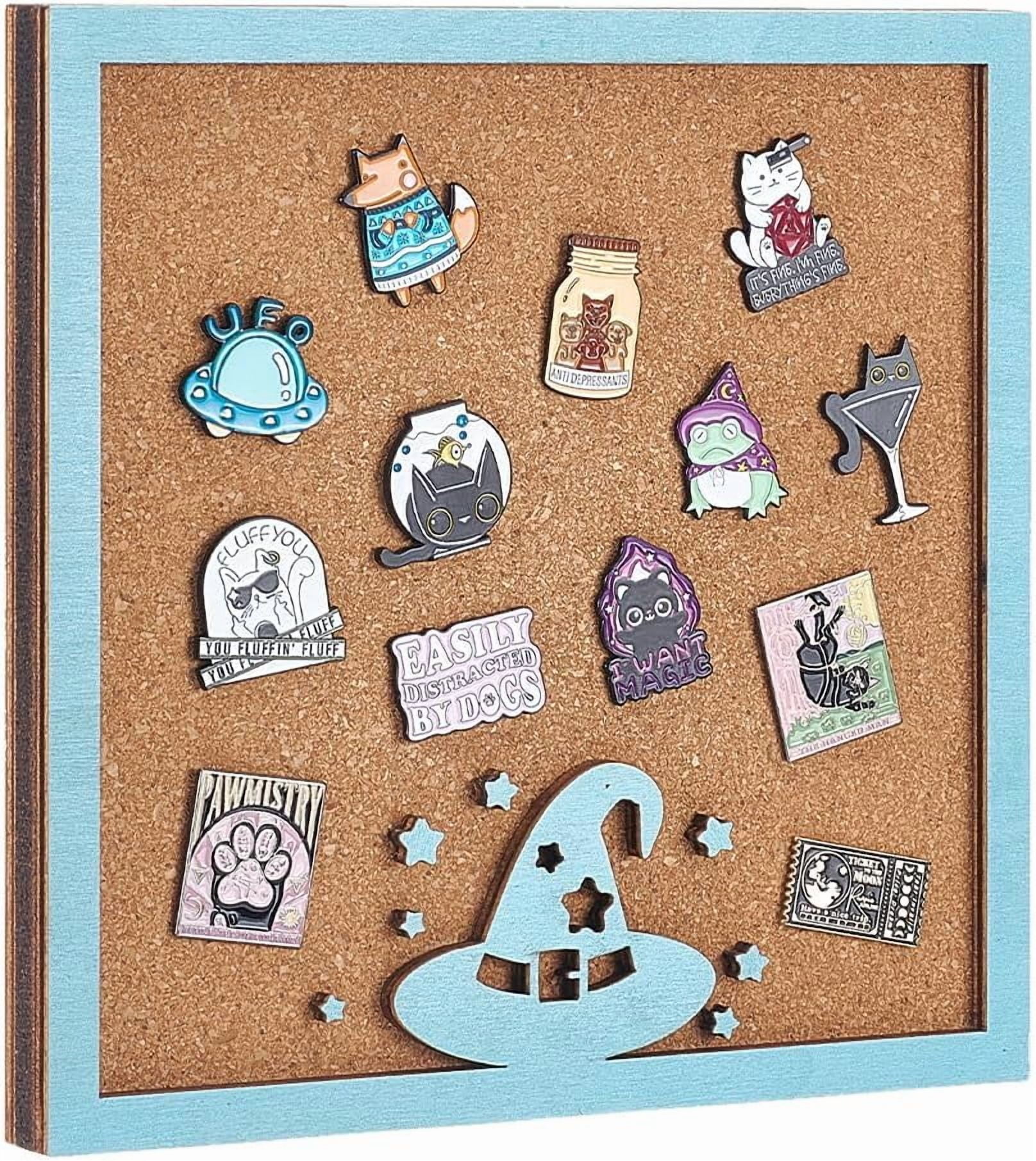 Pin Display Cork Tray Wooden Square Magic Hat Shape Wall Mounted Brooch ...