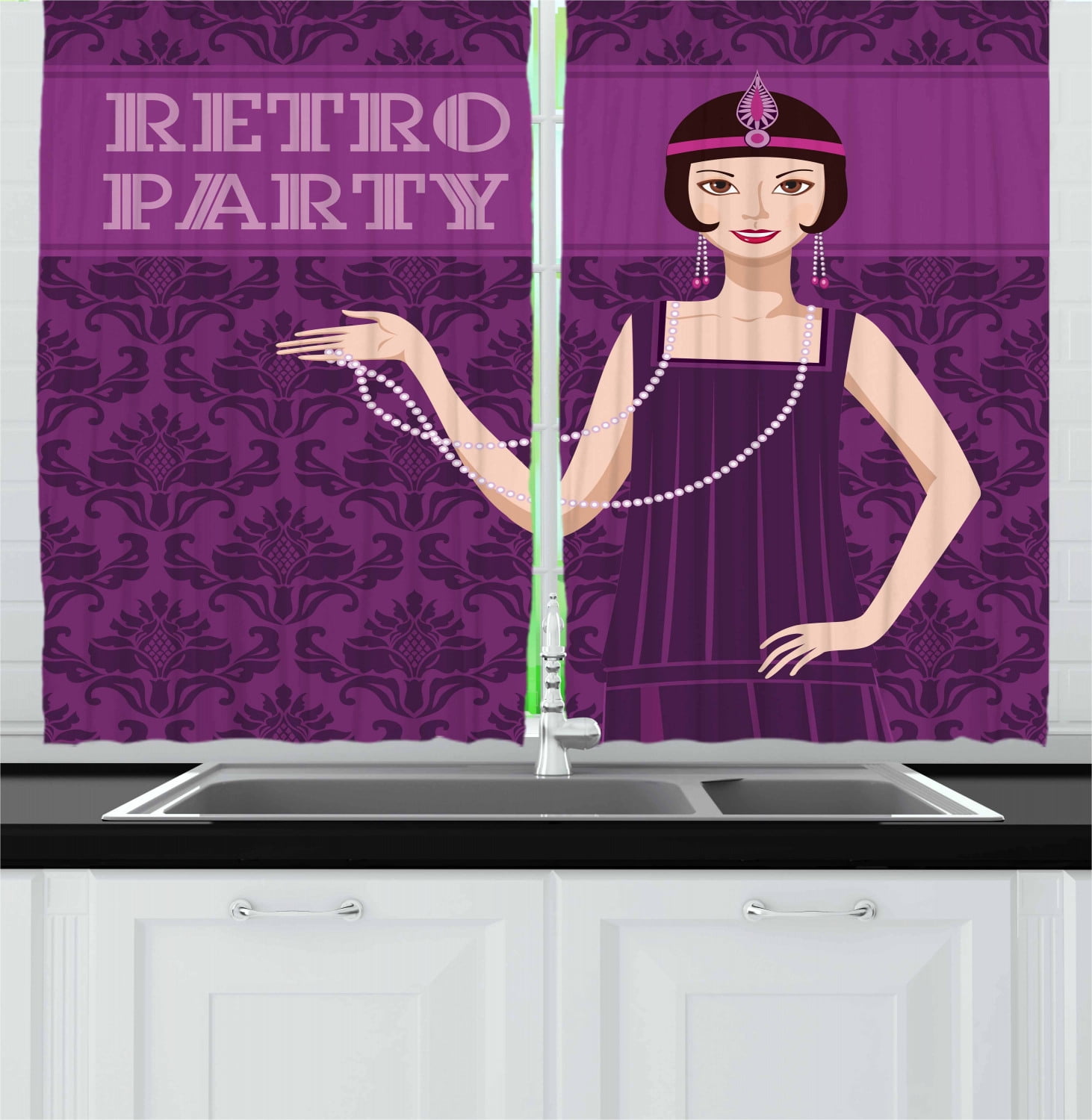 Pin up Girl Curtains 2 Panels Set, 20s Style Short Hair Flapper Girl ...