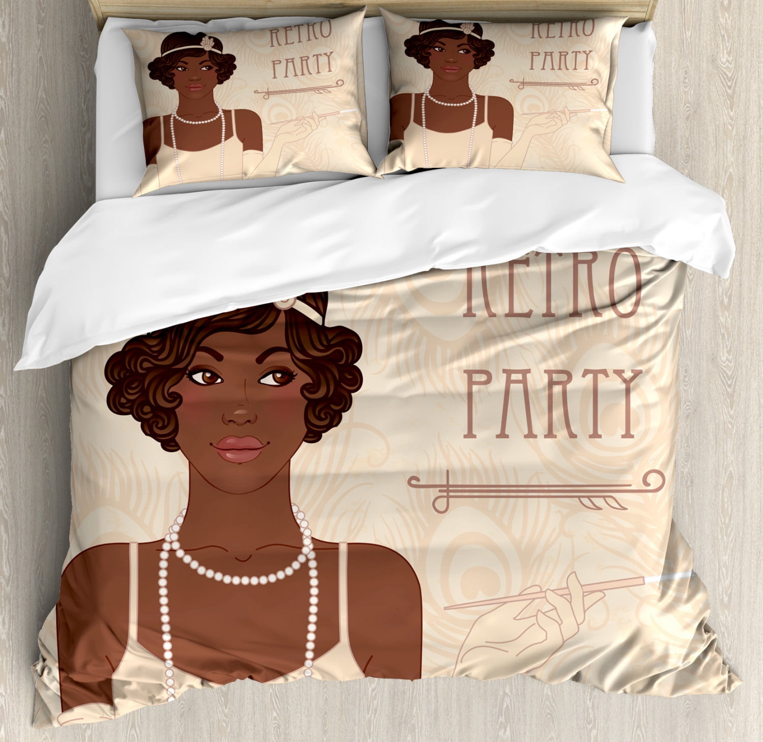 Pin up Girl Queen Size Duvet Cover Set, Flapper Style Teenage Girl with ...