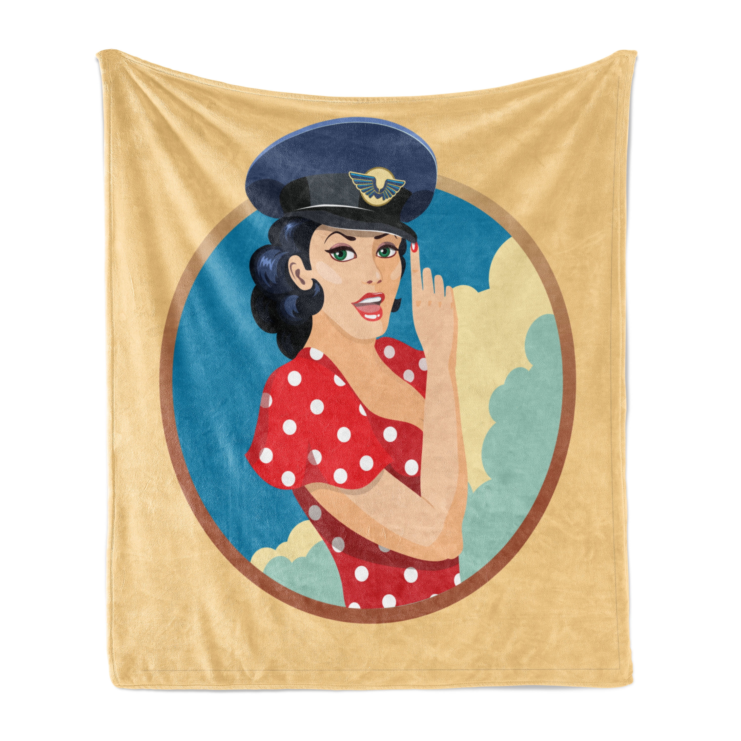 Pin up Girl Soft Flannel Fleece Blanket, Hand Drawn Illustration of a ...