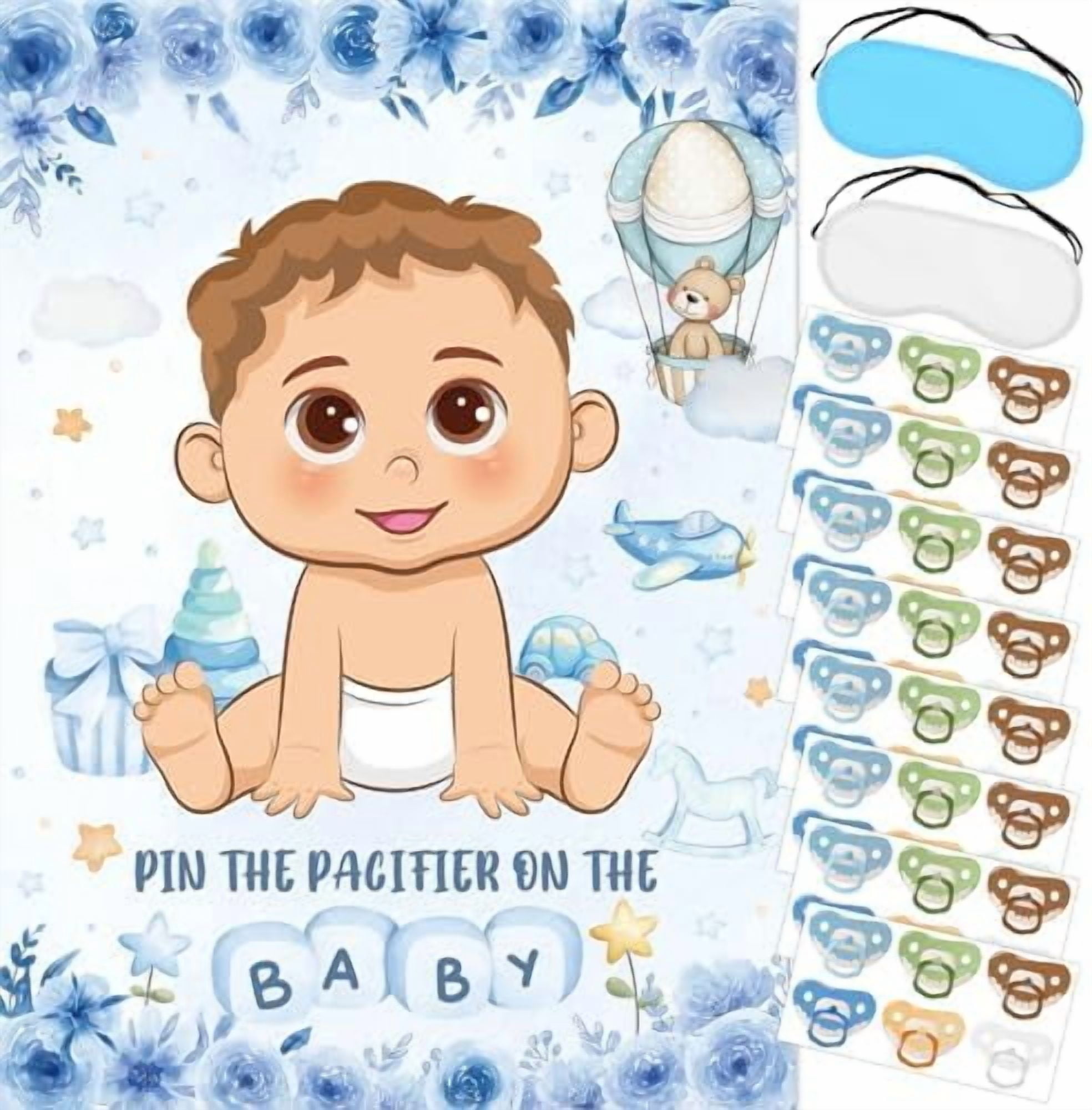 Pin The Pacifier On The Baby Game, Blue Baby Shower Decoration Pin ...