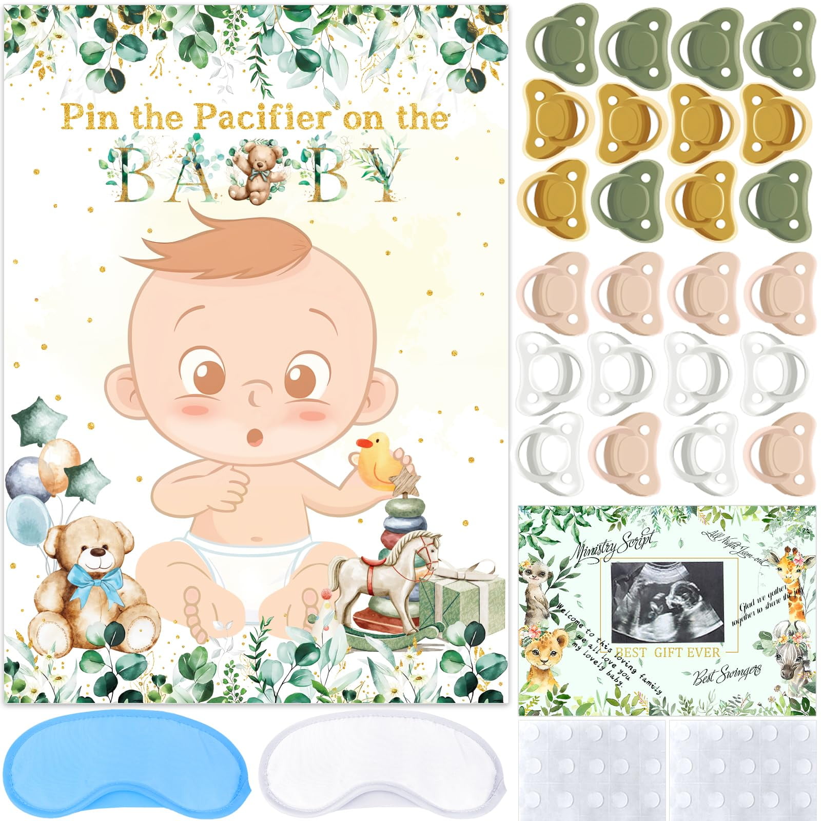 Pin the Pacifier on the Baby Shower Games Sage Green Baby Shower ...