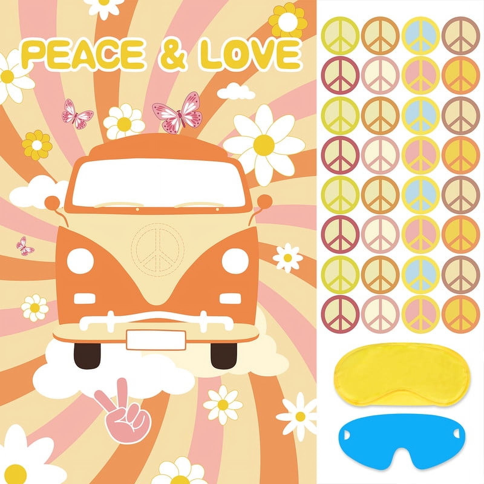 Hxezoc Pin the Peace Sign on the Hippie Van Groovy Party Game with 32 ...