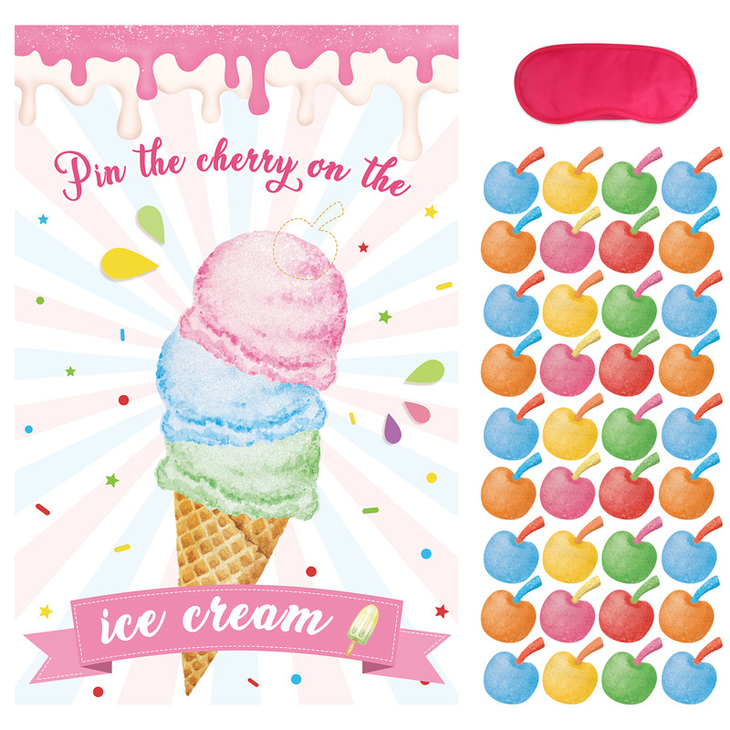 Pin The Cherry On The Ice Cream Game With 36 Pcs Cherry Stickers Large ...