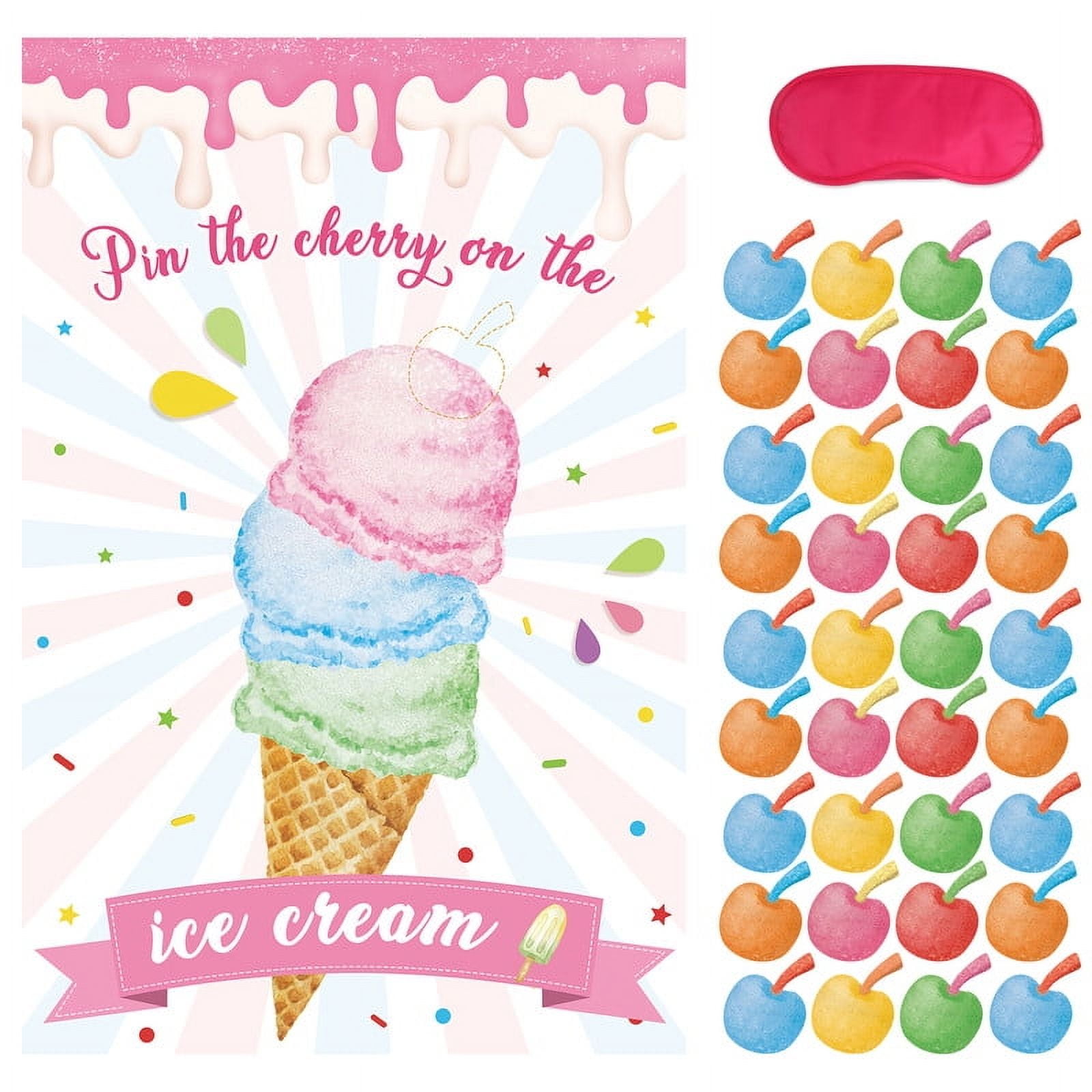 Pin The Cherry On The Ice Cream Game With 36 Pcs Cherry Stickers Large ...