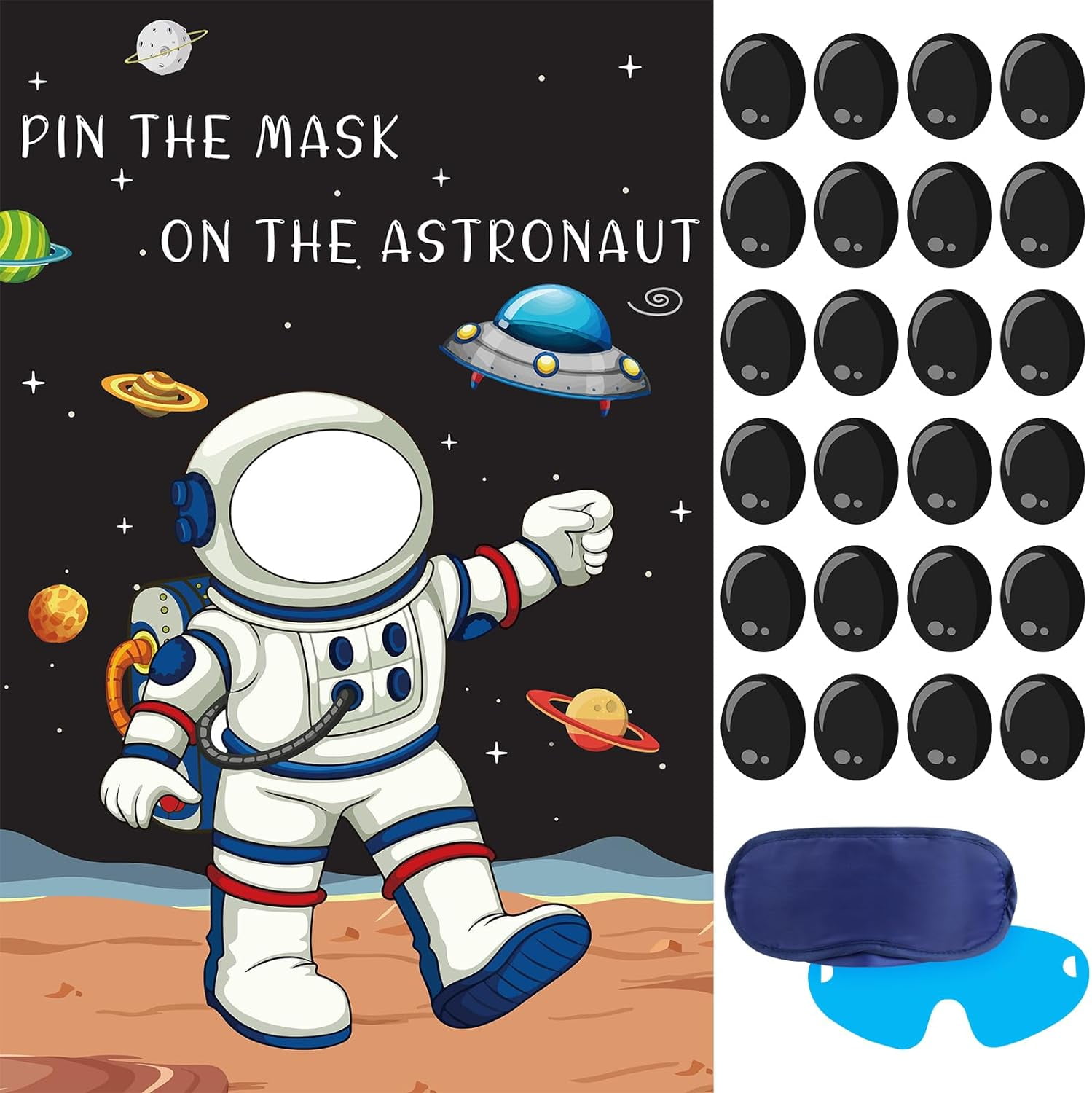 Pin The Mask On The Astronaut Game With 24 Pcs Mask Stickers, Large ...