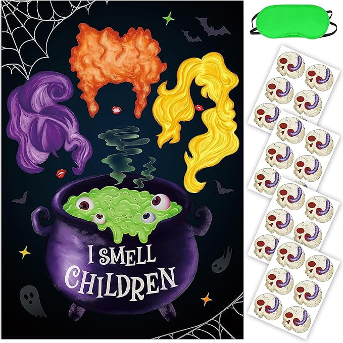 Pin The Skull on The Witch Halloween Party Game for Kids Pin Game Witch ...