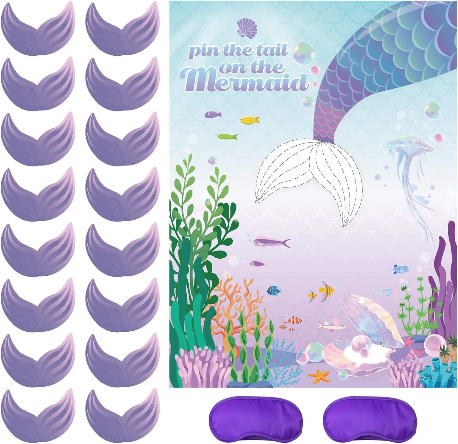 Pin The Tail on The Mermaid Game - Under The Sea Party Games Mermaid ...