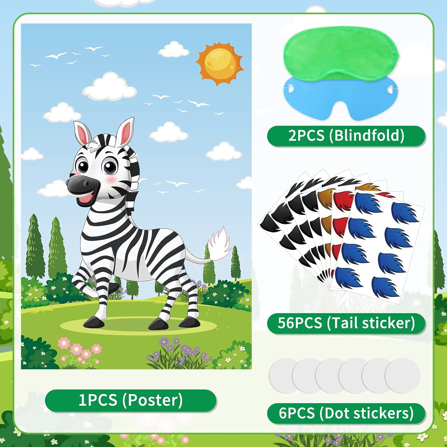 Pin The Tail On The Zebra Party Games For Kids Wild Animal Birthday ...