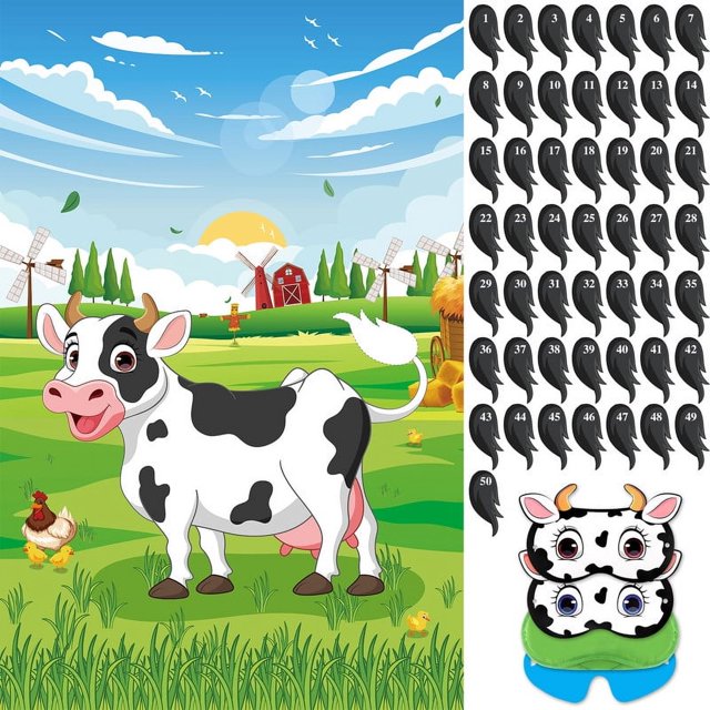 Pin The Tail on The Cow Game With 50 Pcs Tails, Large Cow Party Games ...