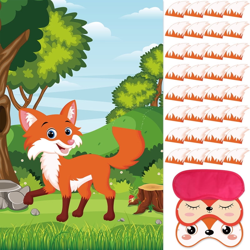 Pin The Tail on The Fox Party Game with 32 Tails Large Forest Farm Fox ...
