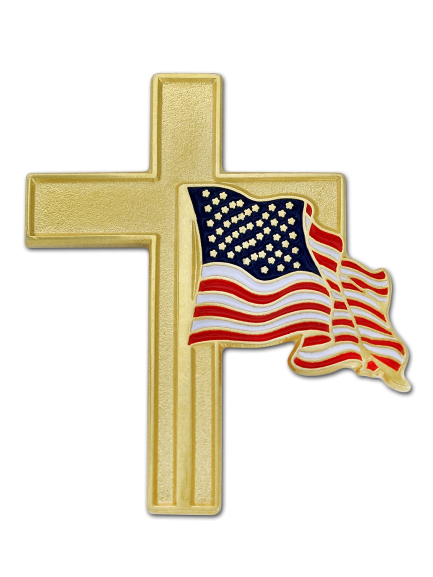 PinMart American Flag Gold Cross Religious Military Patriotic Lapel Pin ...