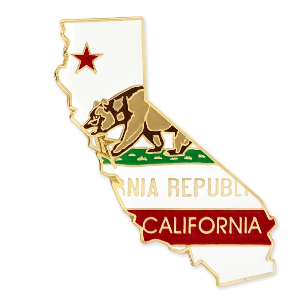 PinMart California Shape Flag Enamel Pins - Gold Plated US State Lapel ...