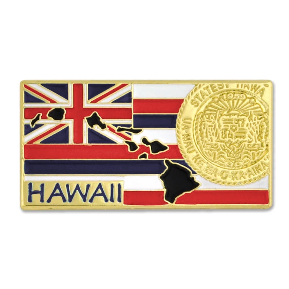 PinMart Hawaii Shape Flag Enamel Pins – Gold Plated US State Lapel Pins ...
