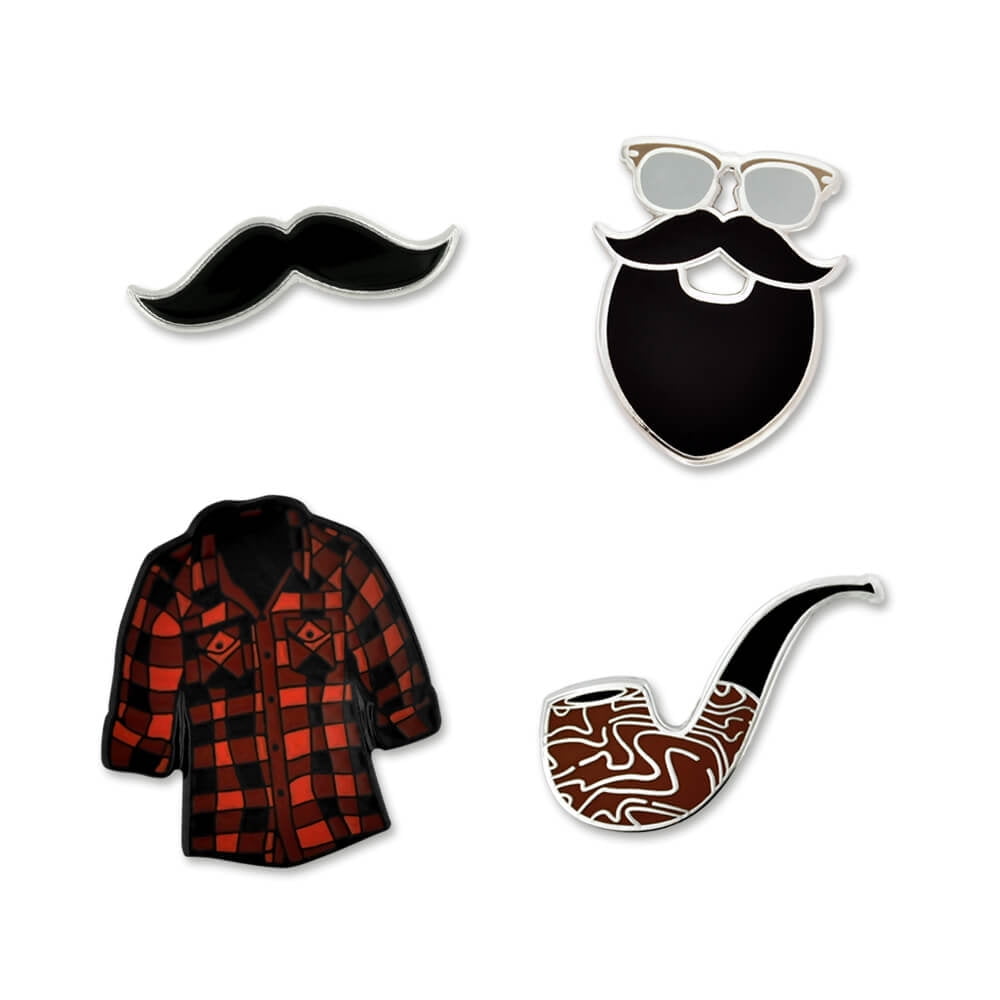 PinMart Hipster Mustache Beard Flannel & Pipe Enamel Lapel Pin Set ...