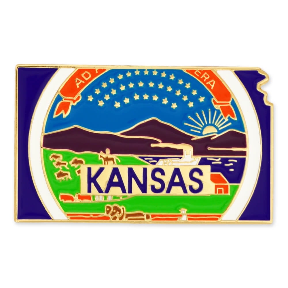 PinMart Kansas Shape Flag Enamel Pins – Gold Plated US State Lapel Pins ...