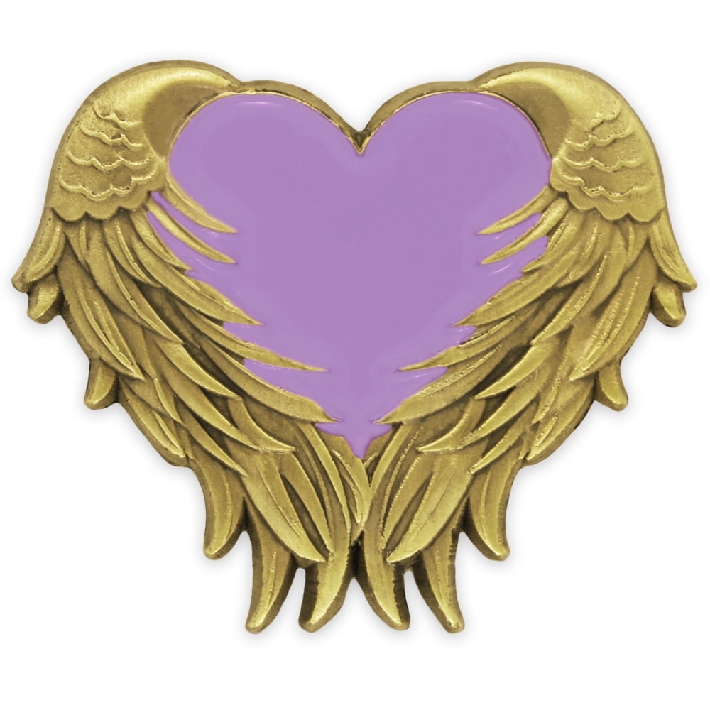 PinMart Lavender Heart with Antique Gold Angel Wings Button Pins, Jeweler's Metal Purple Pins, 5 ...