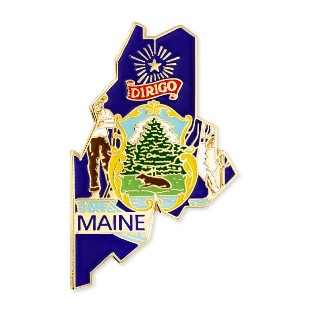PinMart Maine Shape Flag Enamel Pins – Gold Plated US State Lapel Pins ...