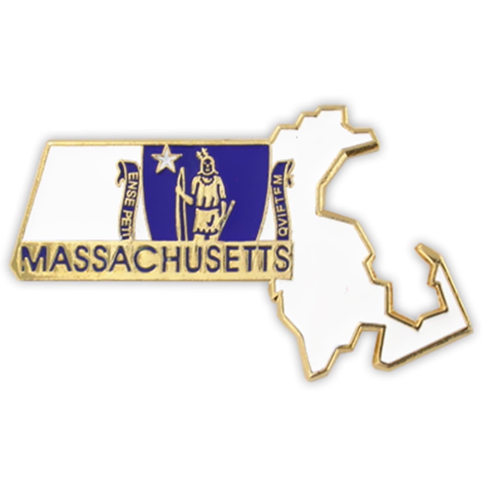 PinMart Massachusetts Shape Flag Enamel Pins â Gold Plated US State ...