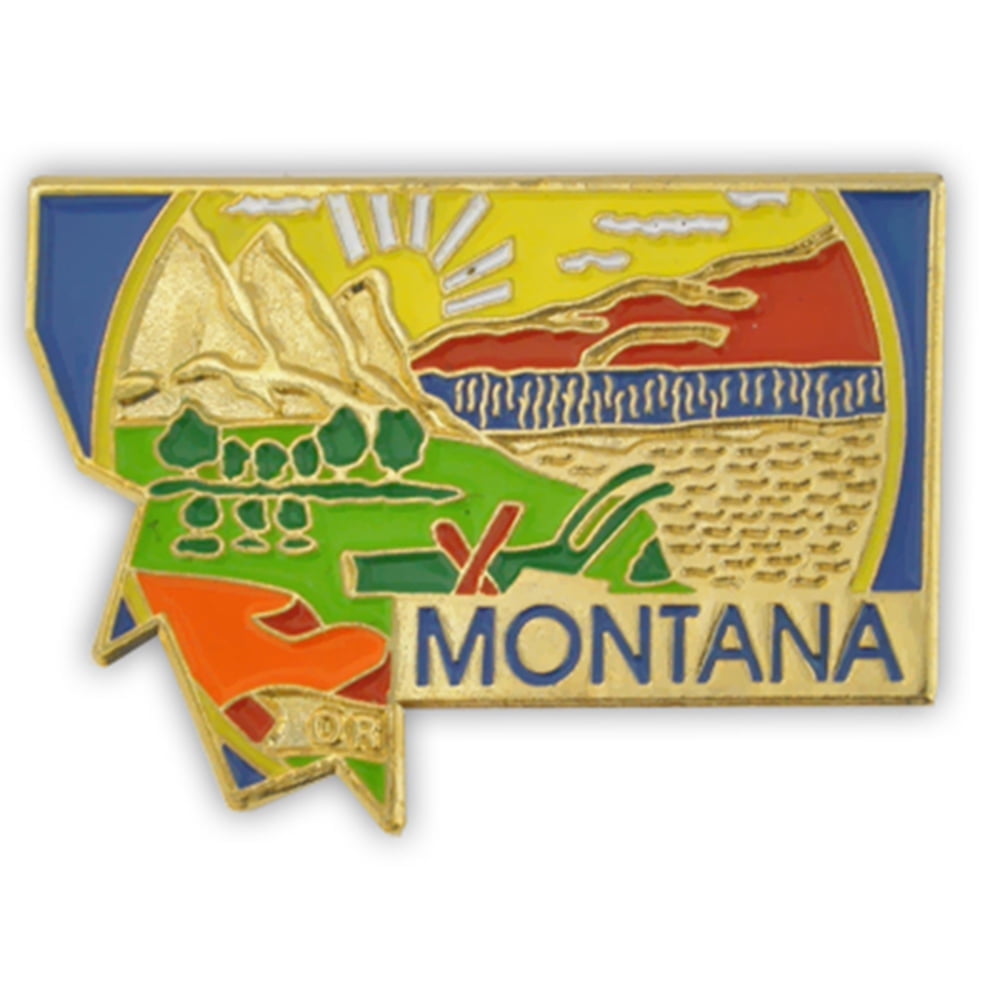 PinMart Montana Shape Flag Enamel Pins â Gold Plated US State Lapel ...
